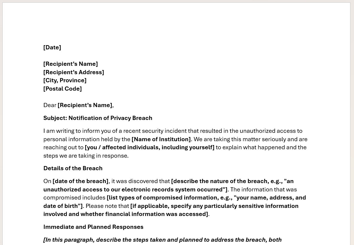 Privacy Breach Letter Template for Public Institutions – FOI Assist ...